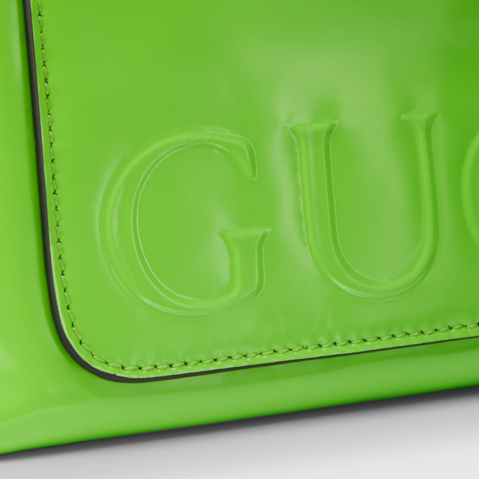 Small crossbody bag with logo in bright green patent leather | GUCCI® UK