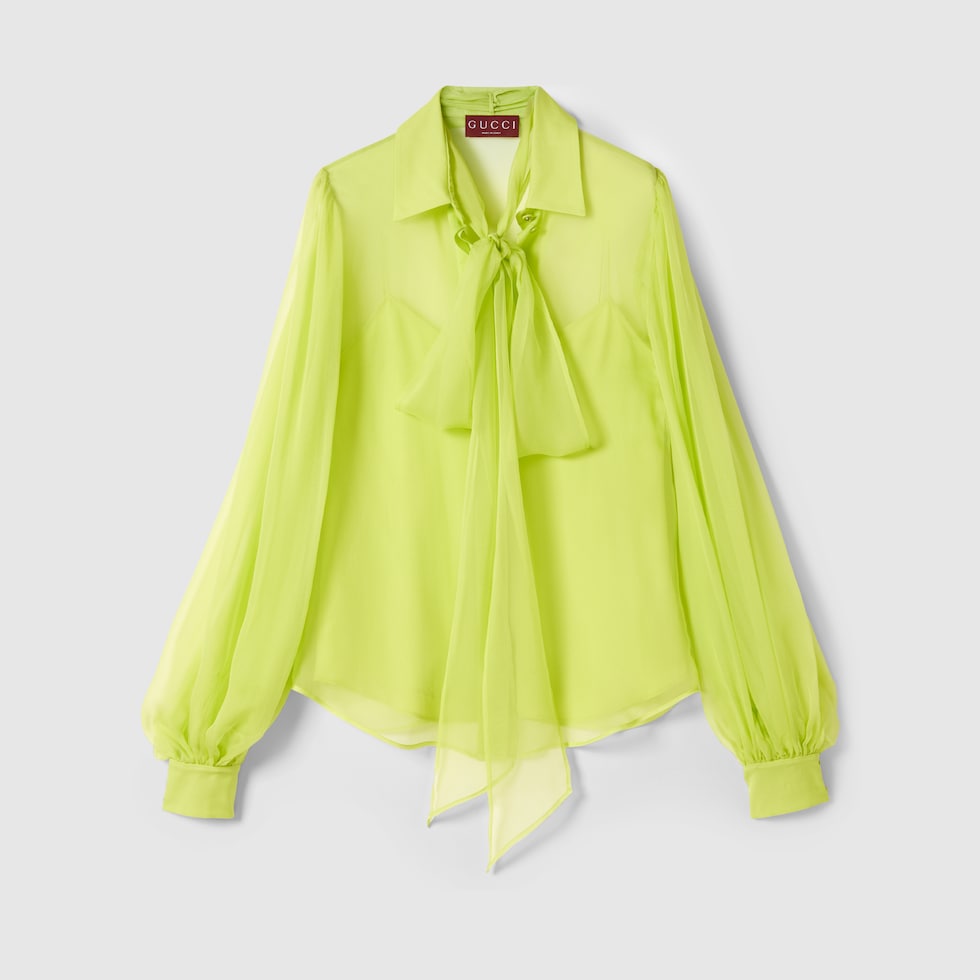 Silk chiffon shirt in lime green | GUCCI® AE