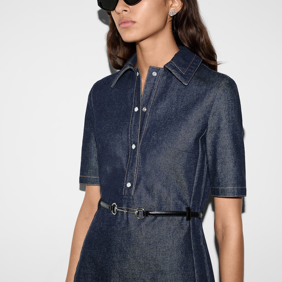Mini abito in denim con Morsetto in blu scuro | GUCCI® IT