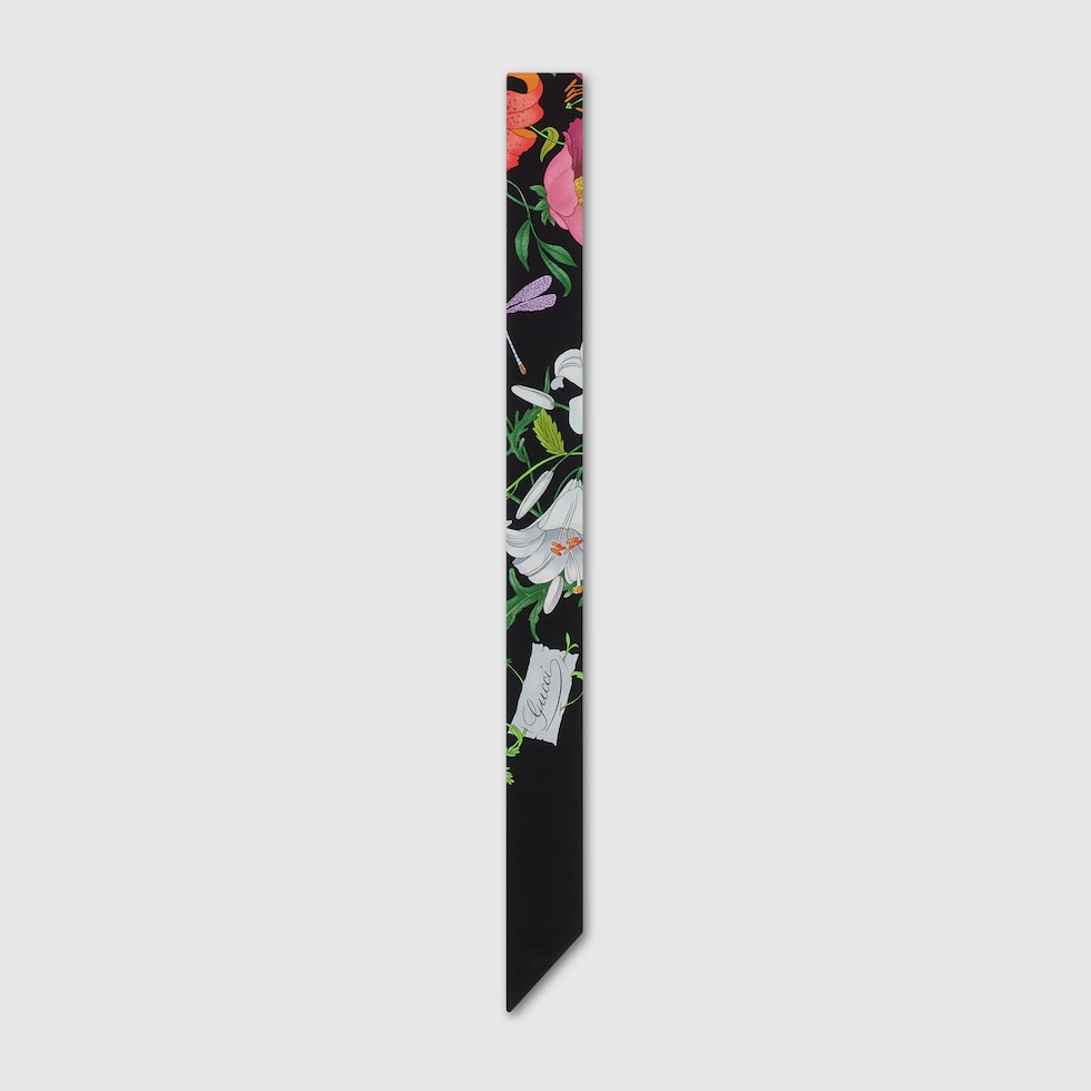 Printed silk twill ribbon in black and multicolour | GUCCI® US