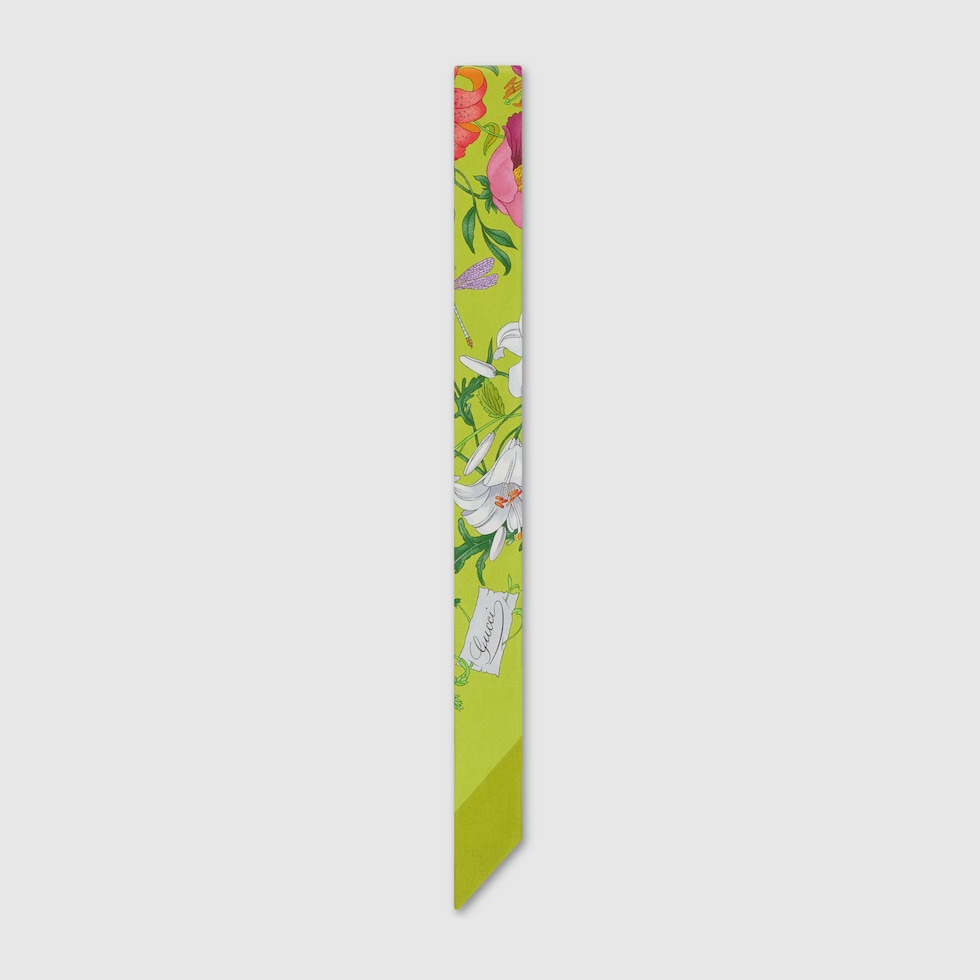 Printed silk twill ribbon in bright green and multicolour | GUCCI® UK