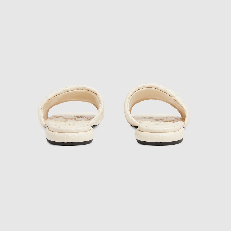 Sandalo slider donna in pelle con Doppia G in pelle GG avorio | GUCCI® IT