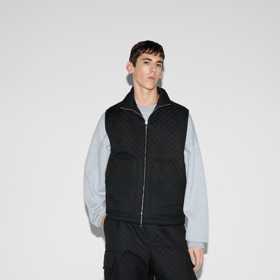 GG cotton ripstop gilet in black | GUCCI® PT