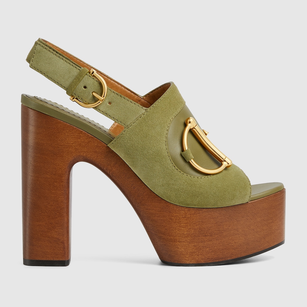 Women's platform sandal with Horsebit in light green suede | GUCCI® US
