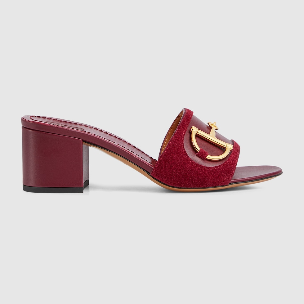 Women's slide sandal with Horsebit in Rosso Ancora suede | GUCCI® Australia