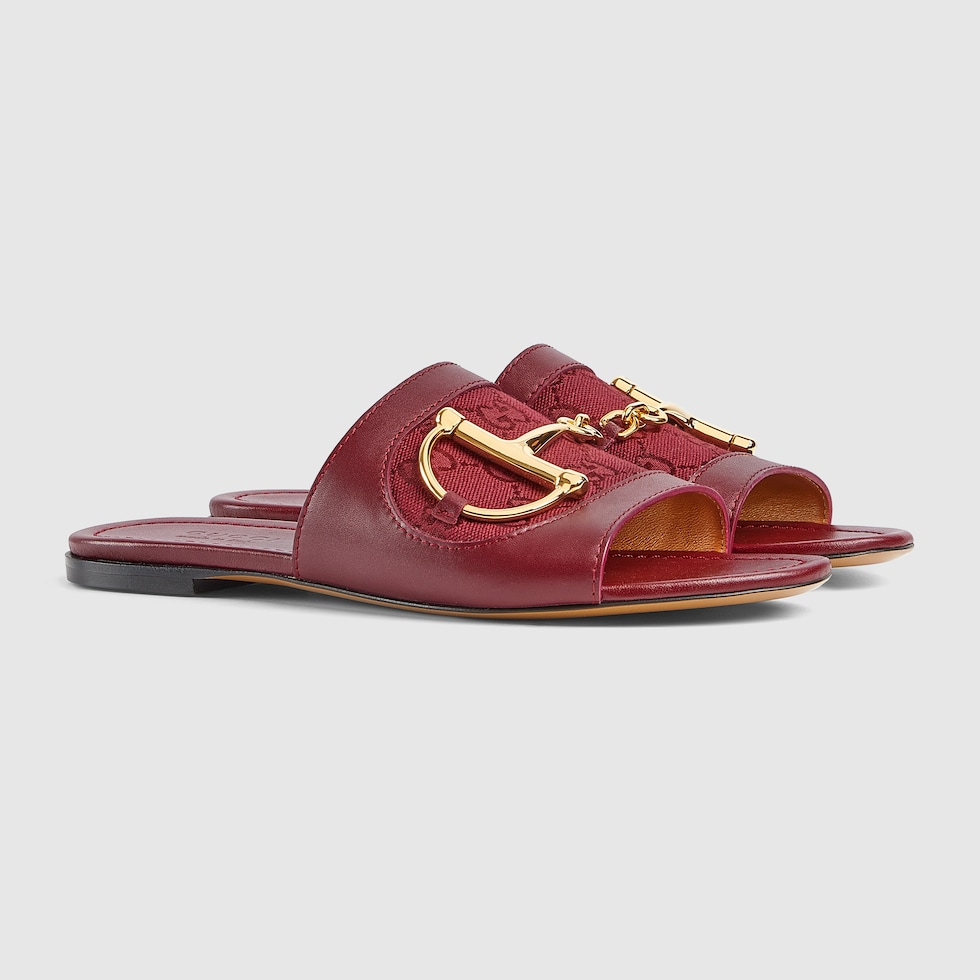 Women's slide sandal with Horsebit in Rosso Ancora leather | GUCCI® US