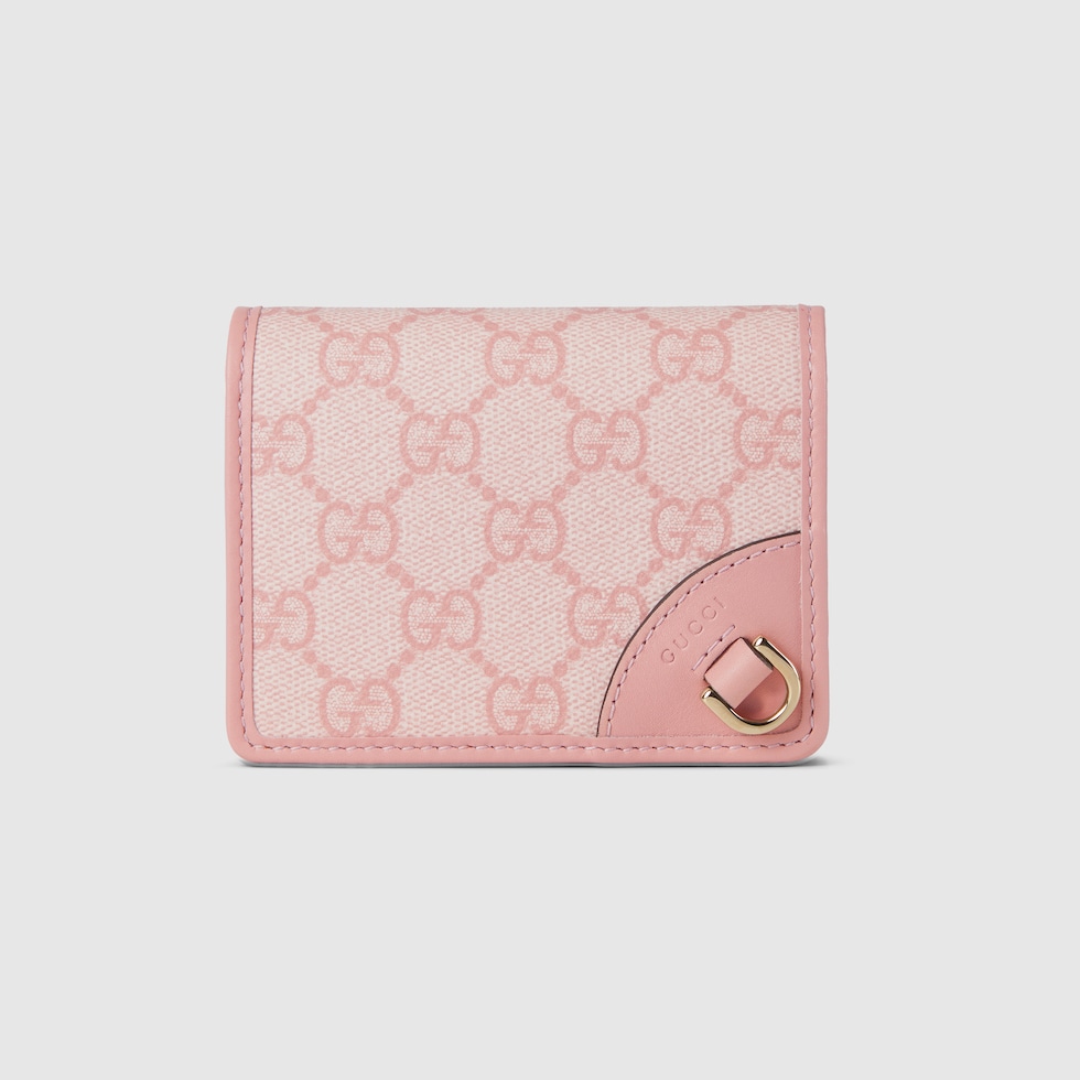 GG Emblem small wallet in light pink coated fabric | GUCCI® SG