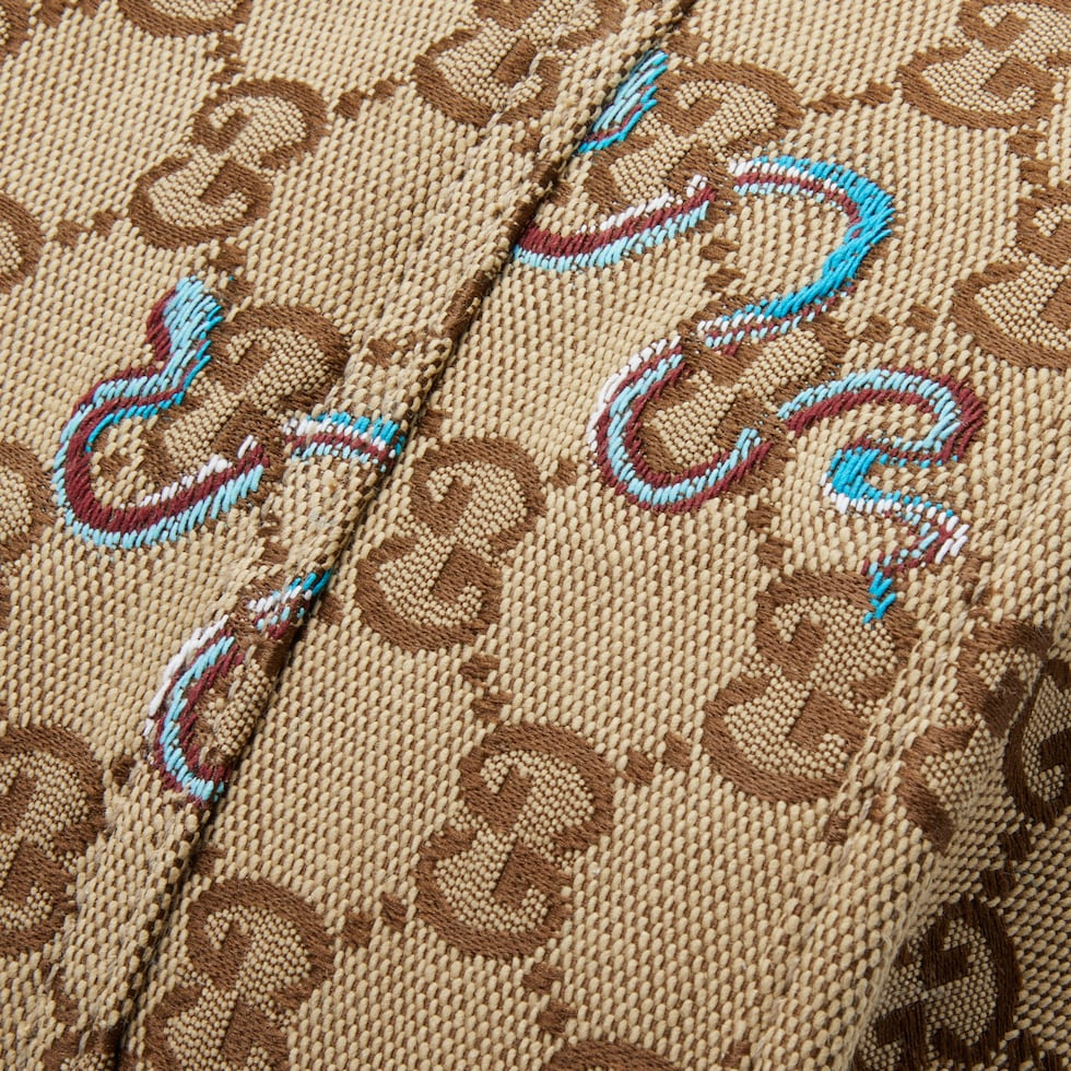 Medium backpack with embroidery in beige and dark brown canvas | GUCCI® TH