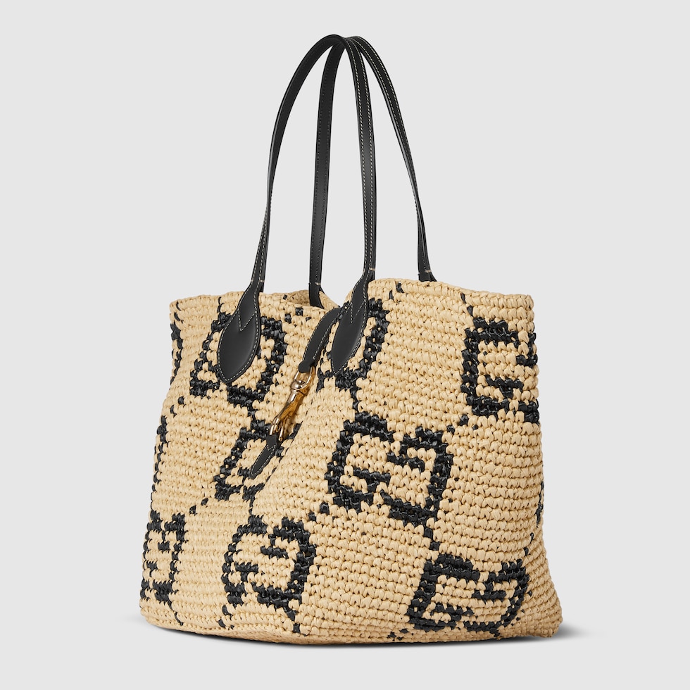 Small GG tote bag in natural and black fabric | GUCCI® ZA