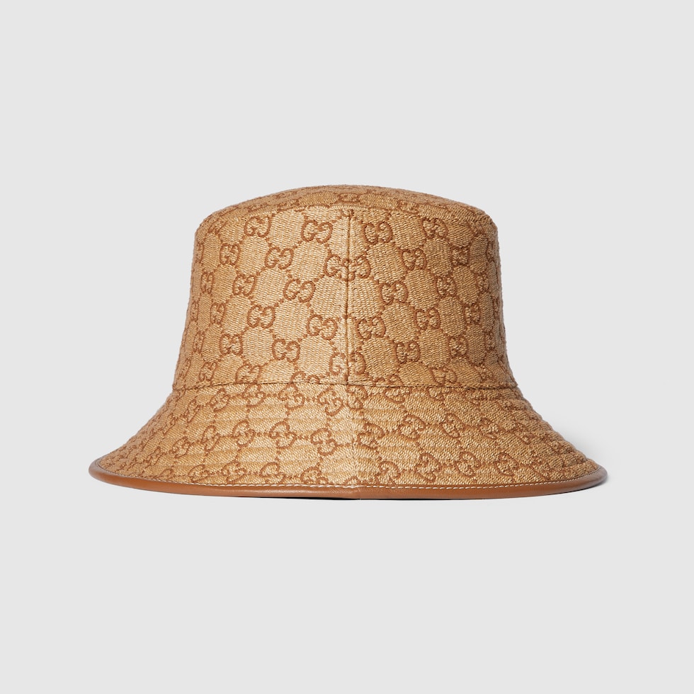 GG straw bucket hat in beige and camel | GUCCI® TR
