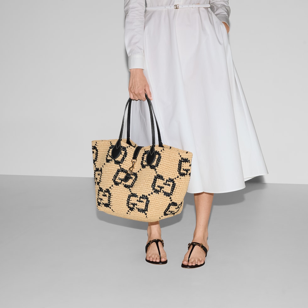 Small GG tote bag in natural and black fabric | GUCCI® NZ