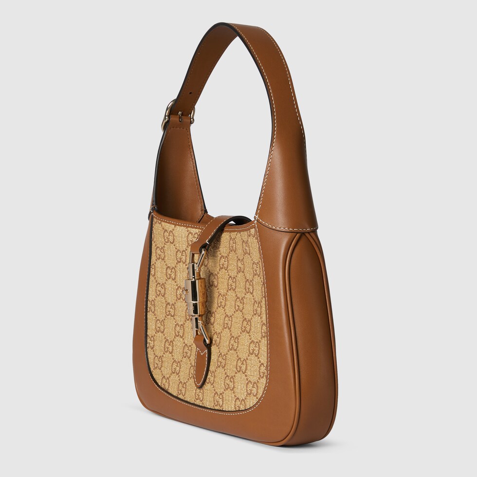Gucci Jackie 1961 medium bag in brown raffia-effect fabric | GUCCI® AE