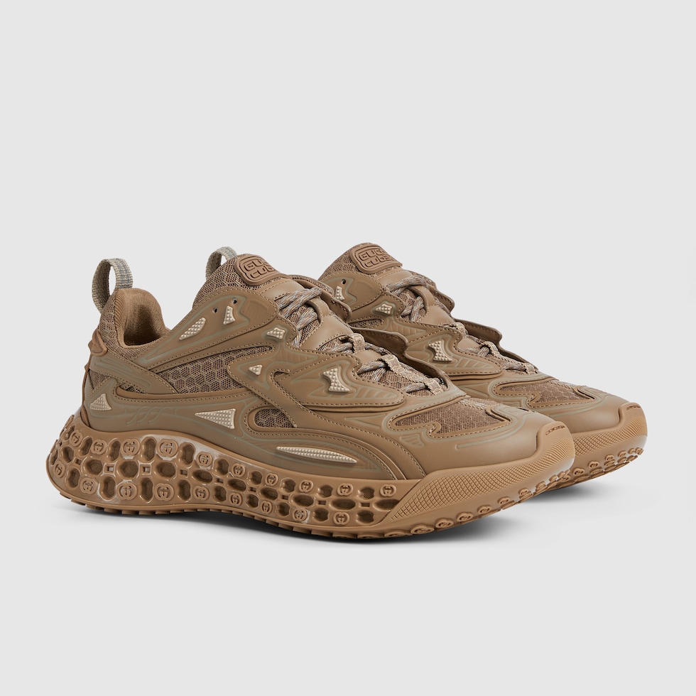 Men's Gucci cub3d trainer in brown Demetra and mesh | GUCCI® UK