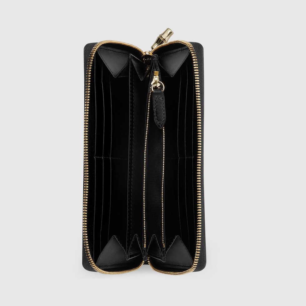 Zip around wallet with bamboo in black leather | GUCCI® TR