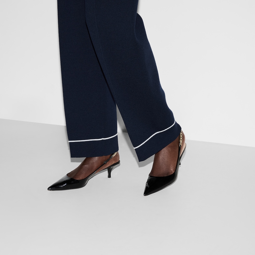 Pantalone in lana fine in blu navy | GUCCI® Italia