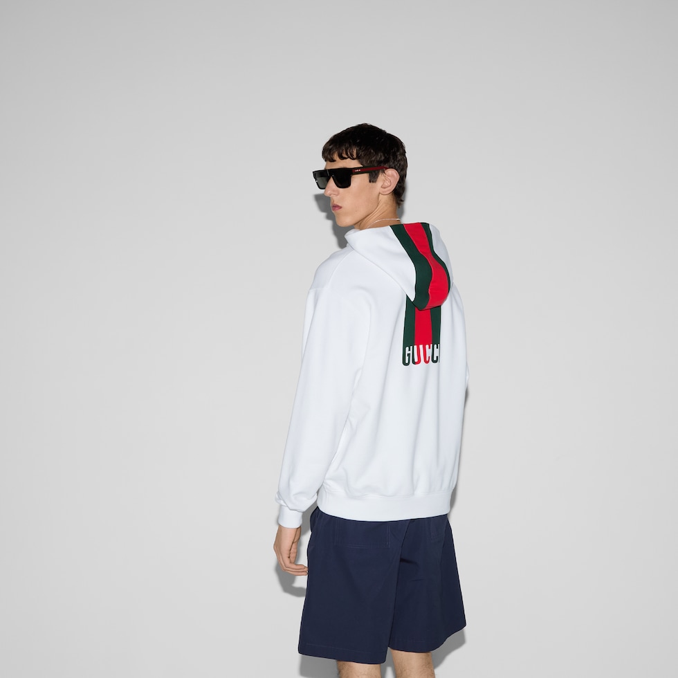 Cotton jersey sweatshirt with Web in white | GUCCI® US