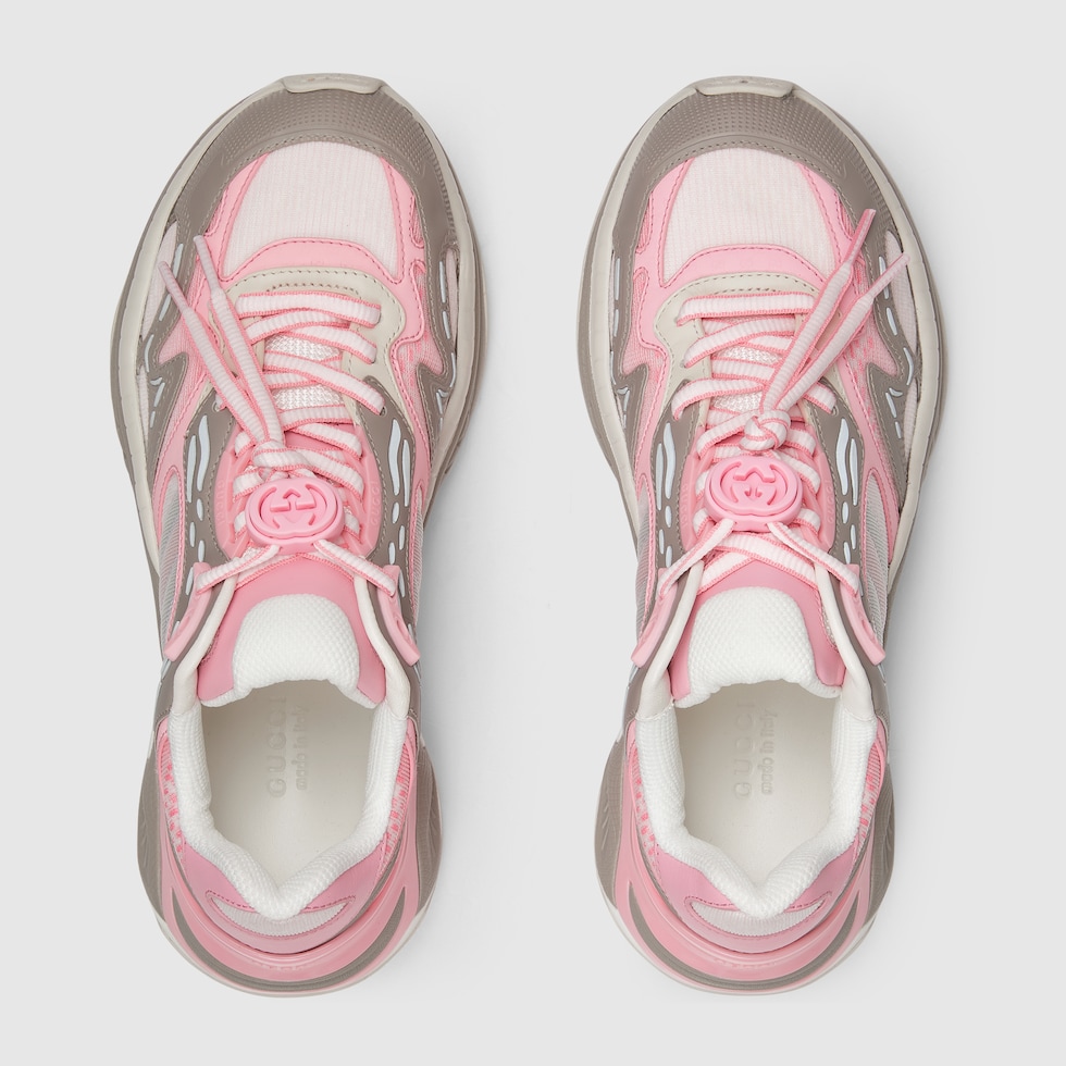 Women's Gucci 2.0 trainer in pink and grey mesh and leather | GUCCI® NO