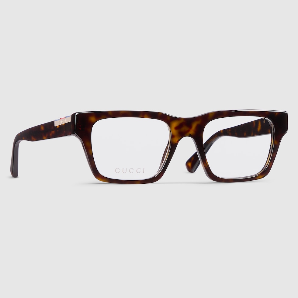 Rectangular optical frame in brown tortoiseshell | GUCCI® US