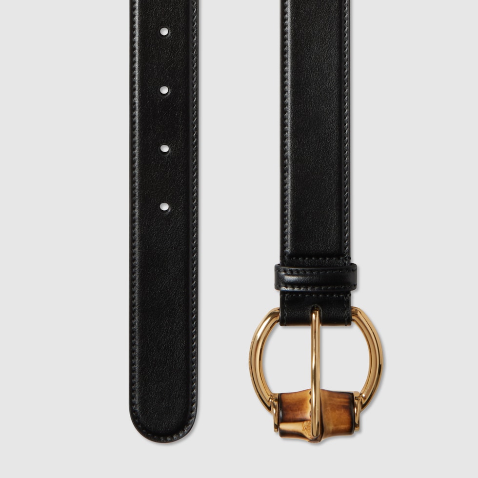 Belt with bamboo detail buckle in black leather | GUCCI® MX