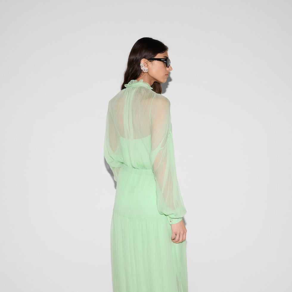 Silk chiffon creponne top in pastel green | GUCCI® CA