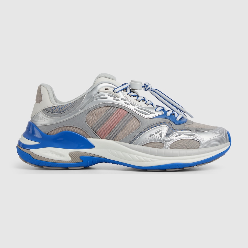 Men's Gucci 2.0 trainer in grey and blue mesh and leather | GUCCI® GR