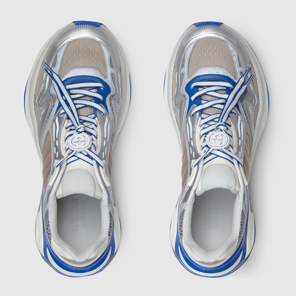 Men's Gucci 2.0 trainer in grey and blue mesh and leather | GUCCI® UK