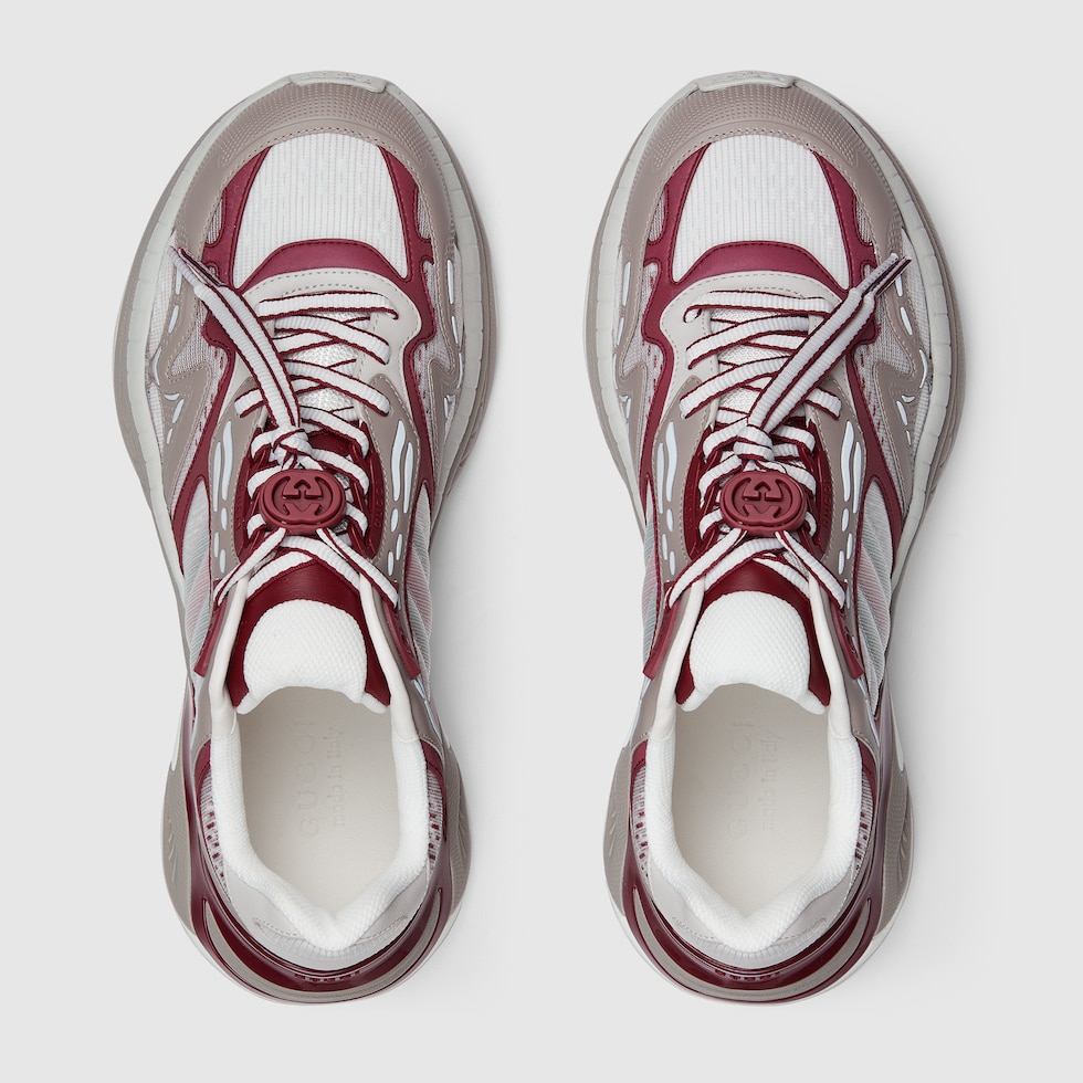 Men's Gucci 2.0 trainer in grey and Rosso Ancora meash and leather | GUCCI® UK