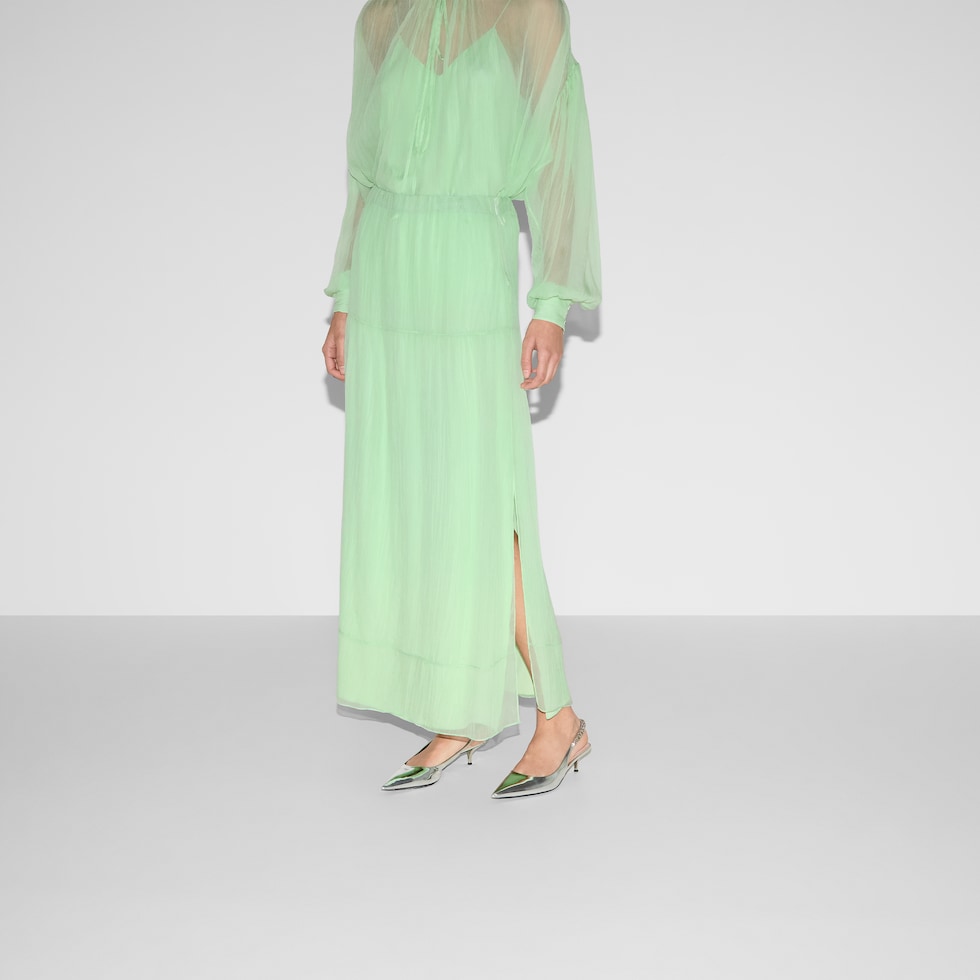 Silk chiffon creponne skirt in pastel green | GUCCI® US