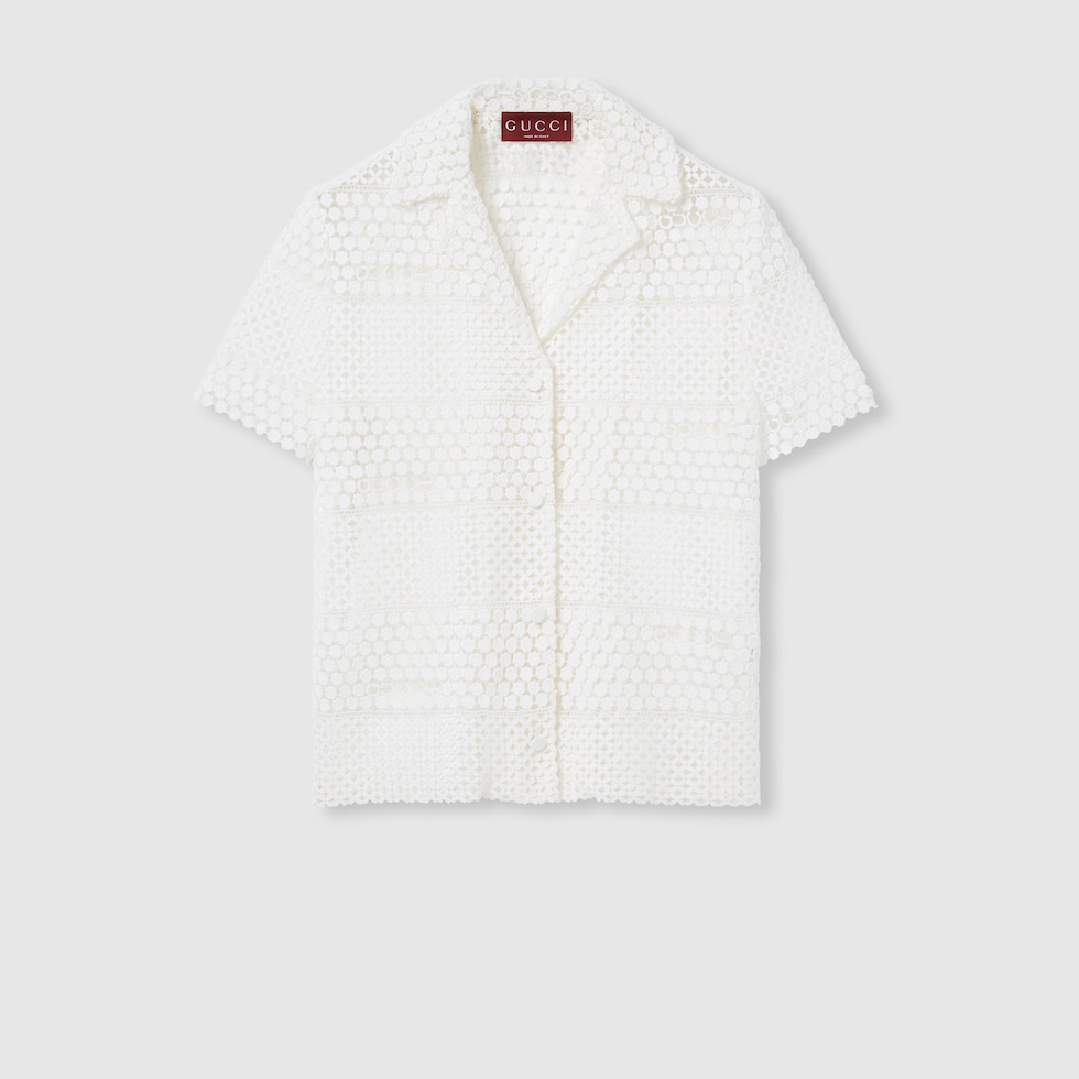 Cotton macramé shirt in white | GUCCI® SG