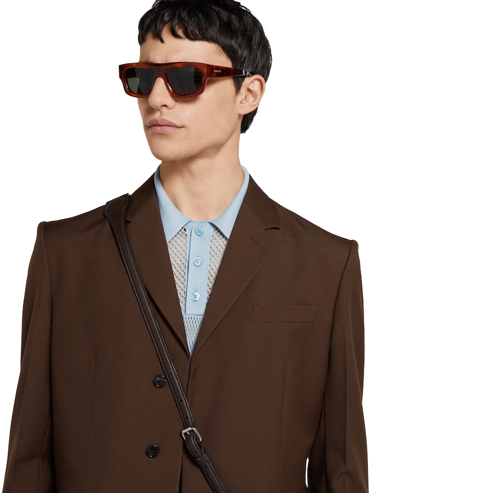 Embossed wool jacket in dark brown | GUCCI® TR