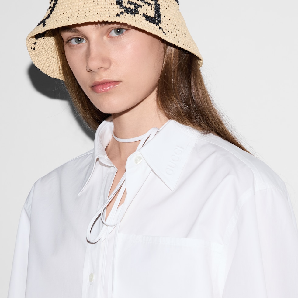 Cotton poplin shirt with Gucci logo in white | GUCCI® US