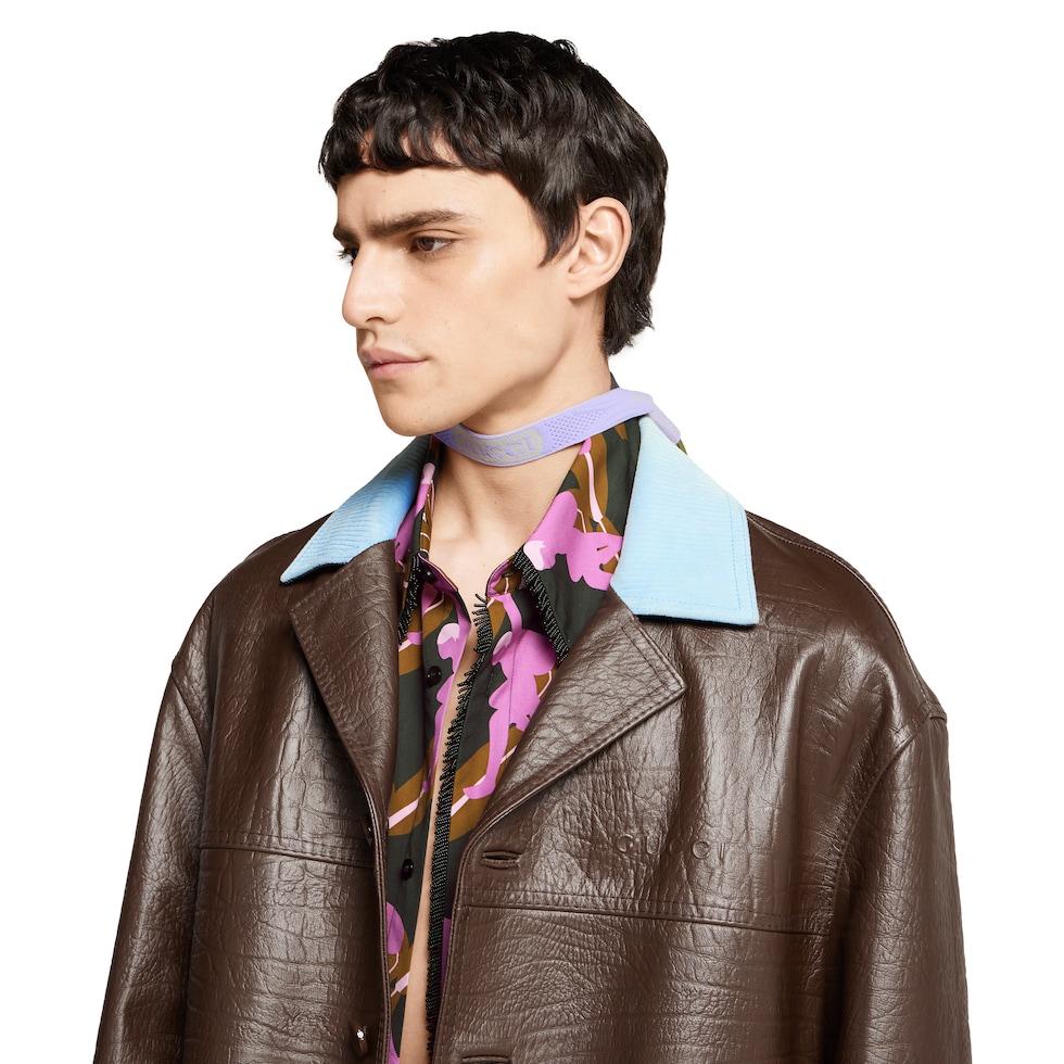 Embossed leather jacket in dark brown | GUCCI® AE