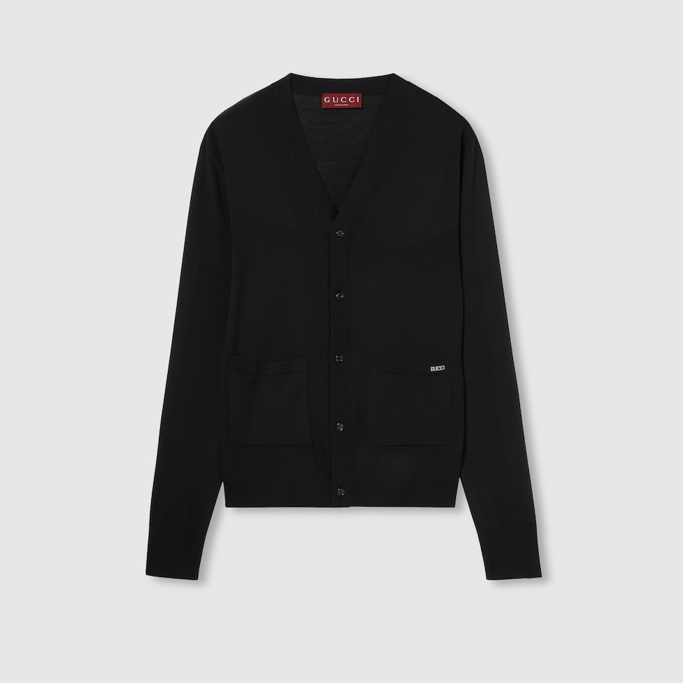 Cardigan in maglia di lana fine con intarsio in nera | GUCCI® IT