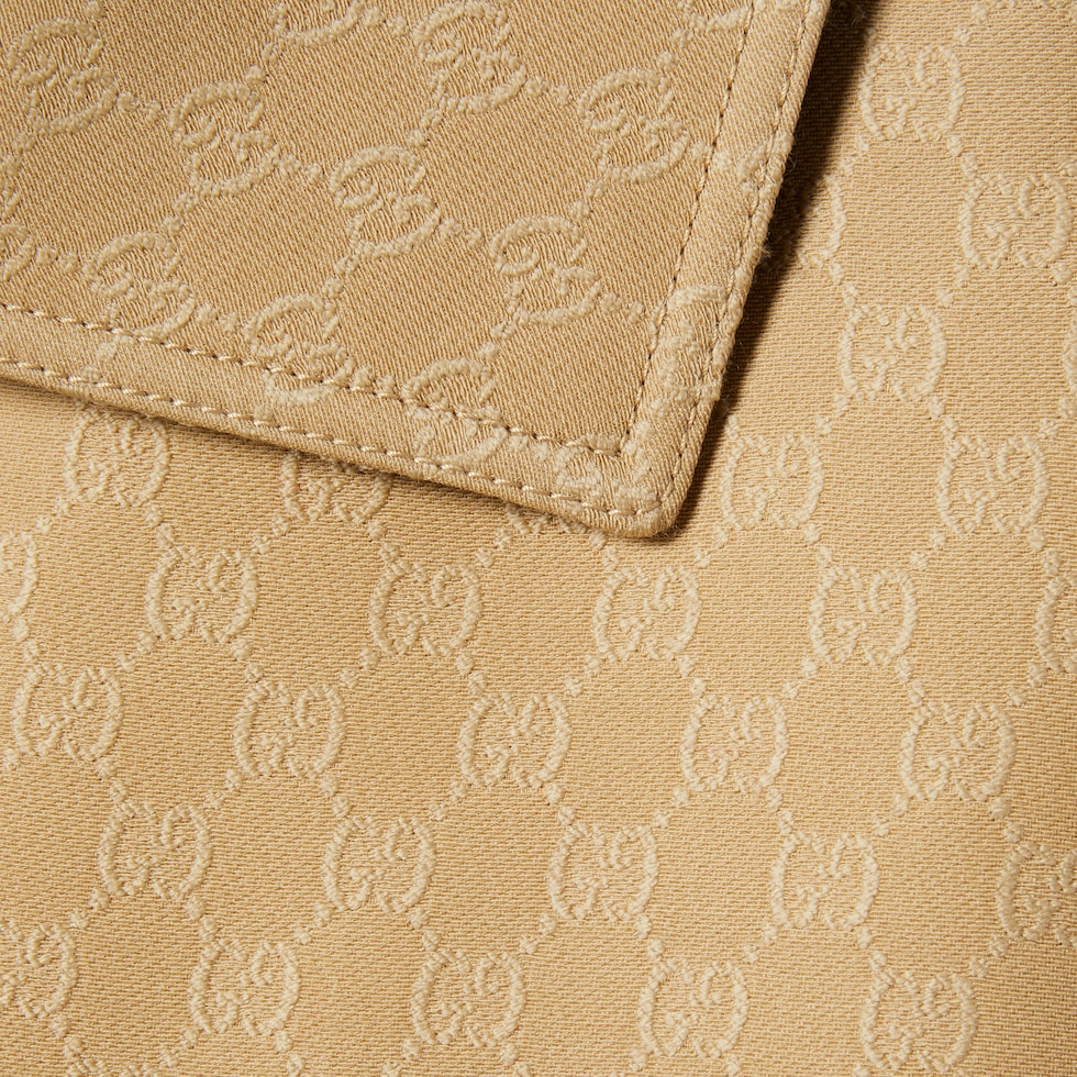 Cappotto doppiopetto in crêpe di seta e lana GG in beige | GUCCI® IT