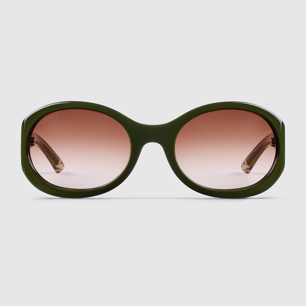 Round frame sunglasses in green and brown | GUCCI® US