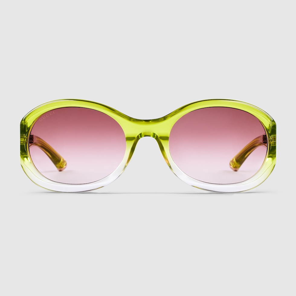 Round frame sunglasses in gradient acid green | GUCCI® TH