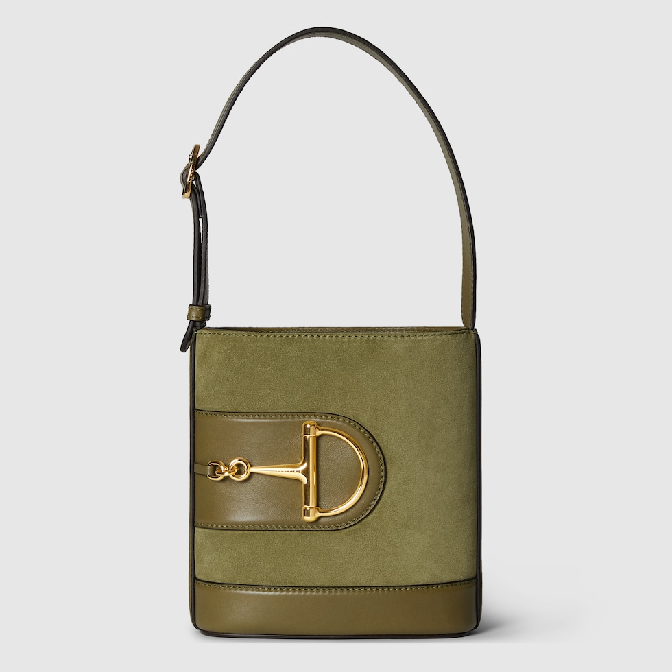 Gucci 73 small bucket bag in green suede | GUCCI® UK