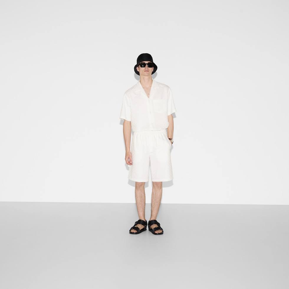 Linen blend GG canvas shorts in white | GUCCI® US Linen blend GG canvas shorts in white | GUCCI® US