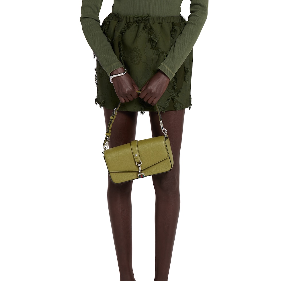 Small crossbody bag with hook closure in green leather | GUCCI® US