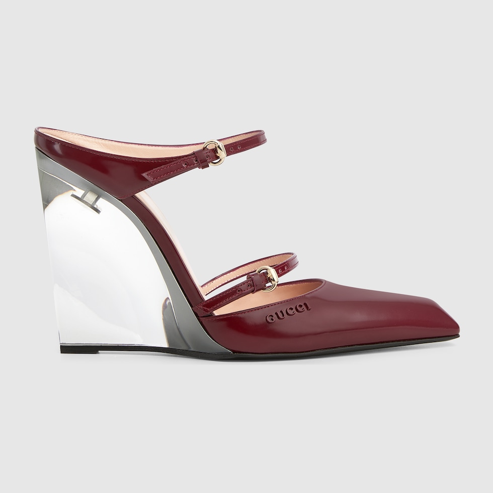 Mules à talon compensé pour femme en Cuir brillant Rosso Ancora | GUCCI® FR
