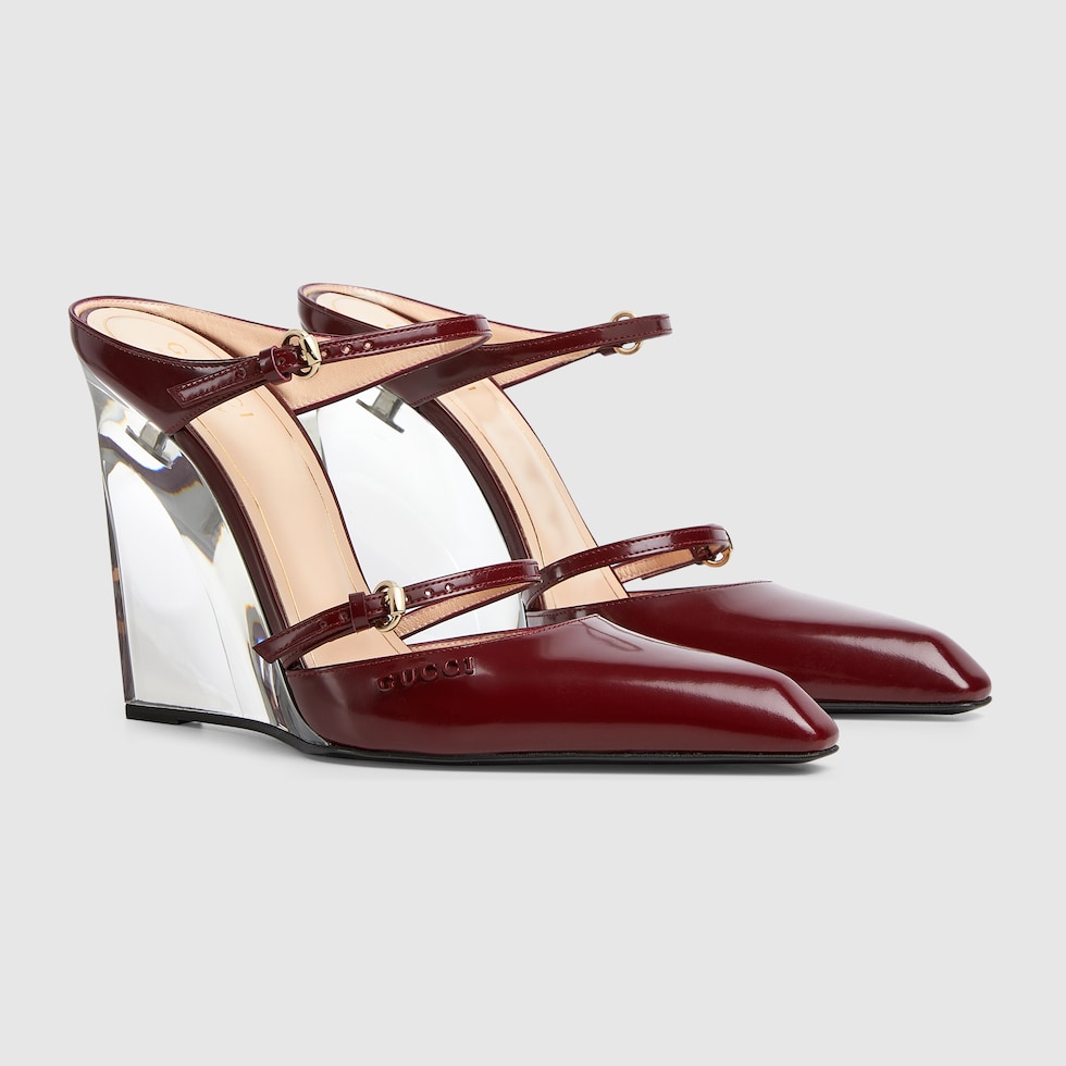 Women's wedge mule in Rosso Ancora shiny leather | GUCCI® AE
