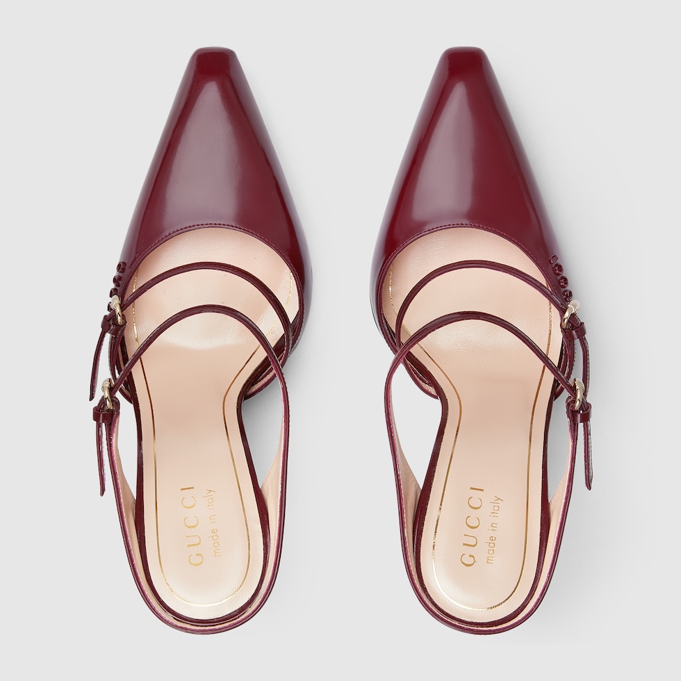 Mules à talon compensé pour femme en Cuir brillant Rosso Ancora | GUCCI® FR
