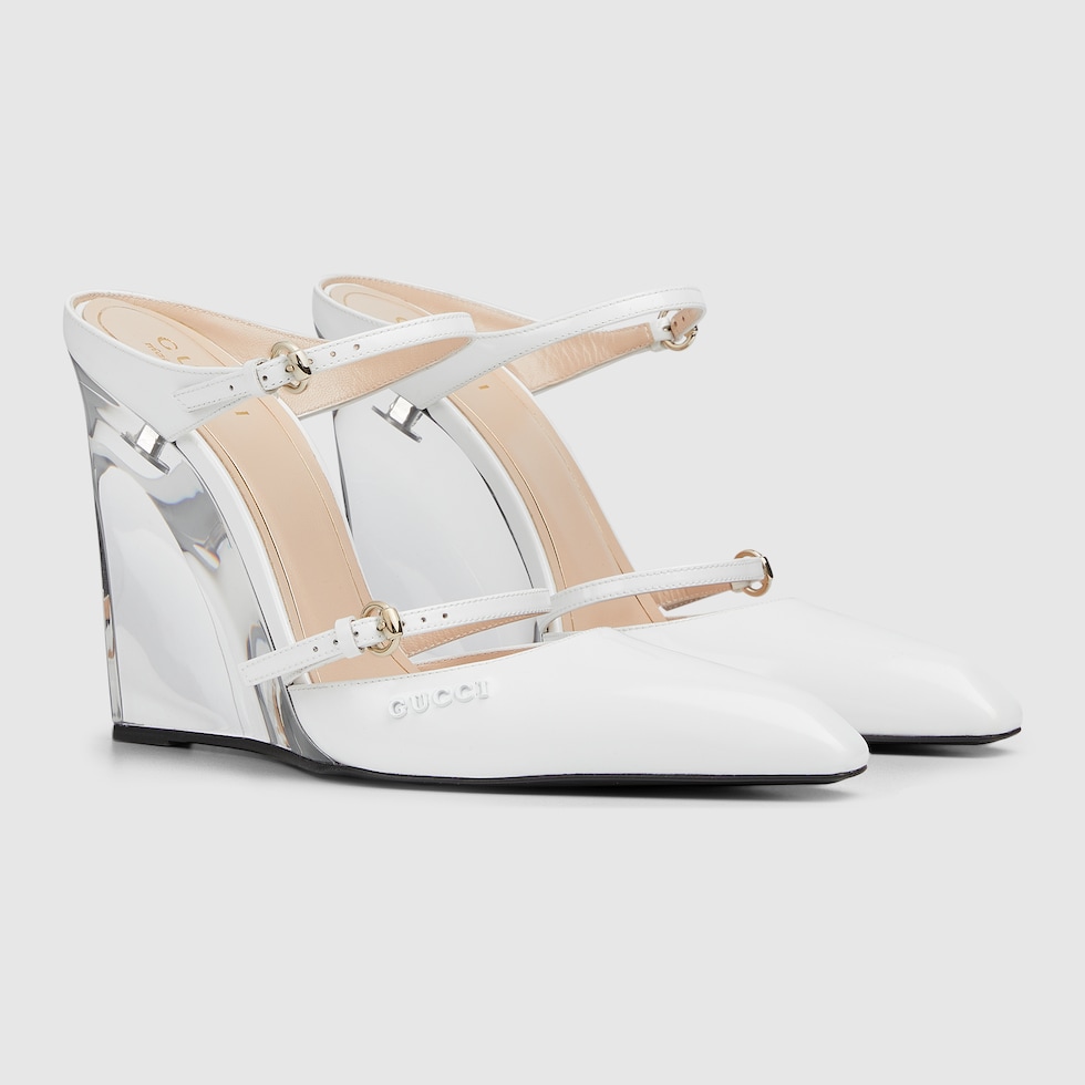 Women's wedge mule in white leather | GUCCI® TR