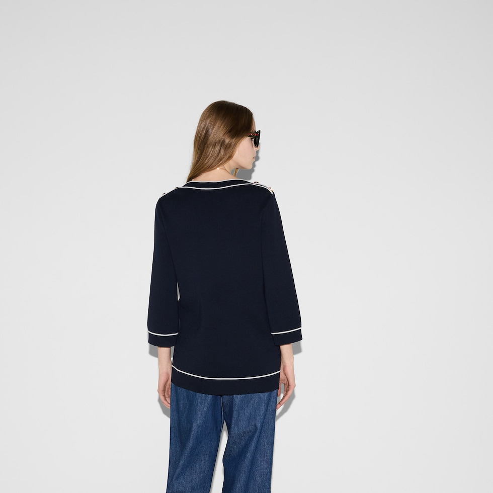 Maglia in lana fine in blu navy | GUCCI® Italia