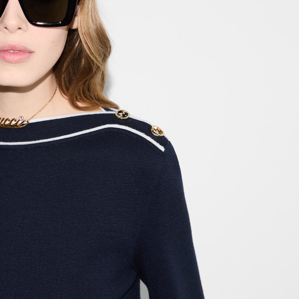 Maglia in lana fine in blu navy | GUCCI® Italia