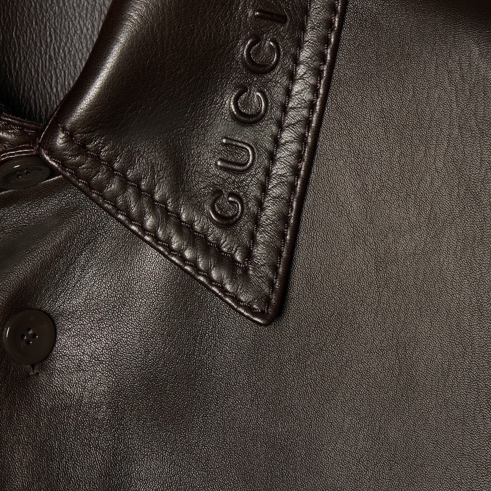 Embossed plongè leather shirt in dark brown | GUCCI® UK