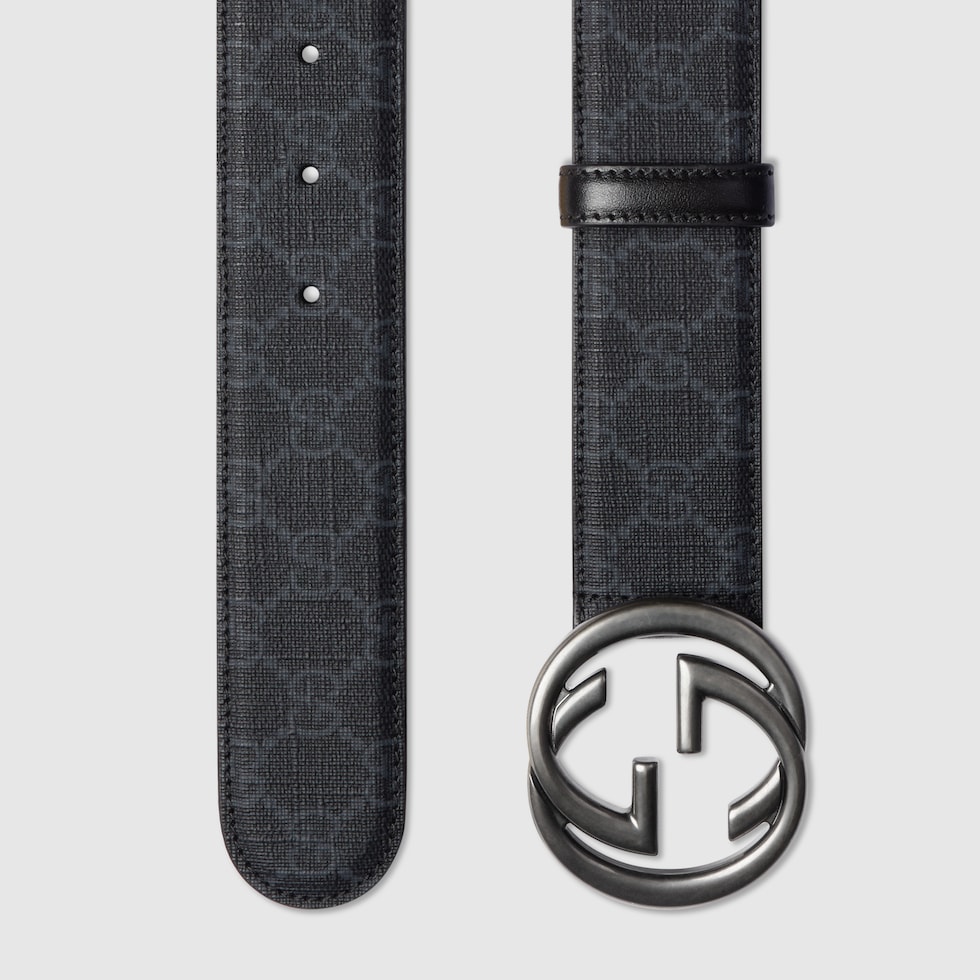 Belt with Interlocking G buckle in black Supreme canvas | GUCCI® MX