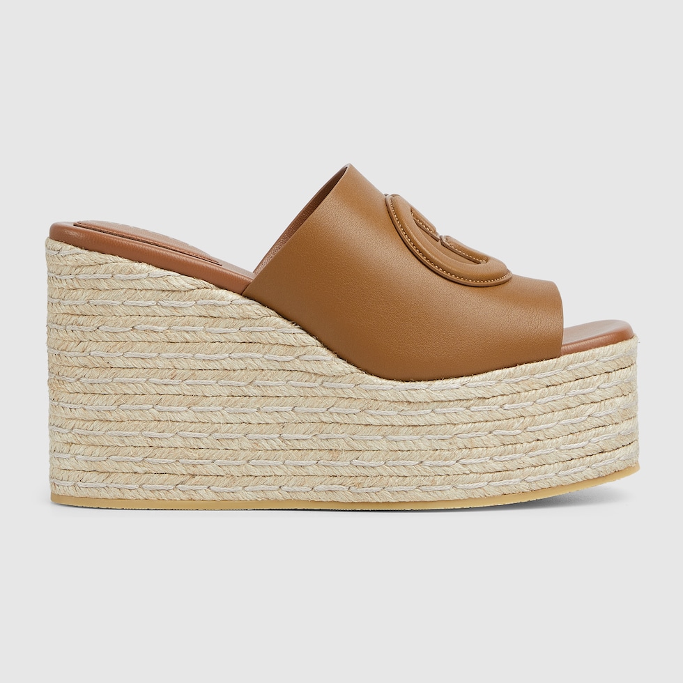 Sandales à motif GG pour femme en cuir marron | GUCCI® FR