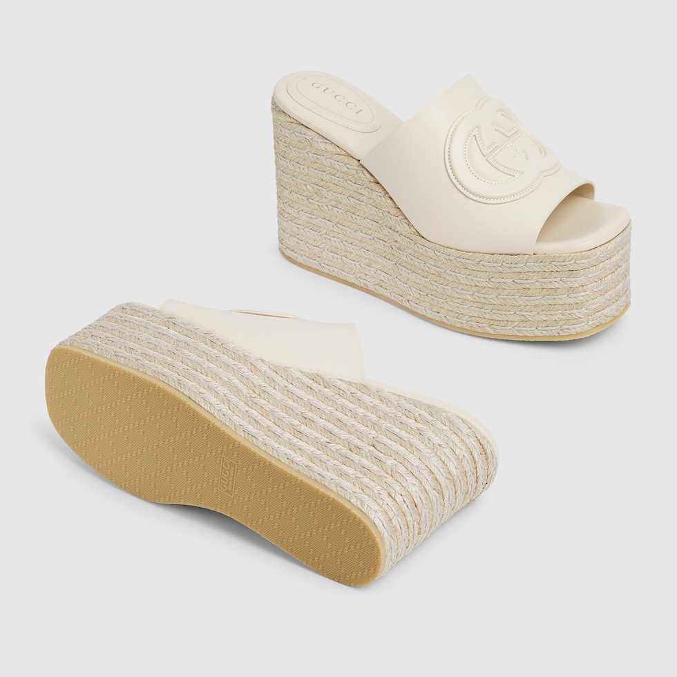 Women's Interlocking G sandal in ivory leather | GUCCI® UK
