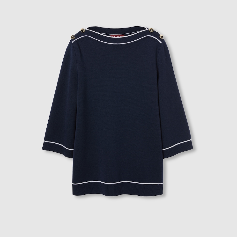 Maglia in lana fine in blu navy | GUCCI® Italia